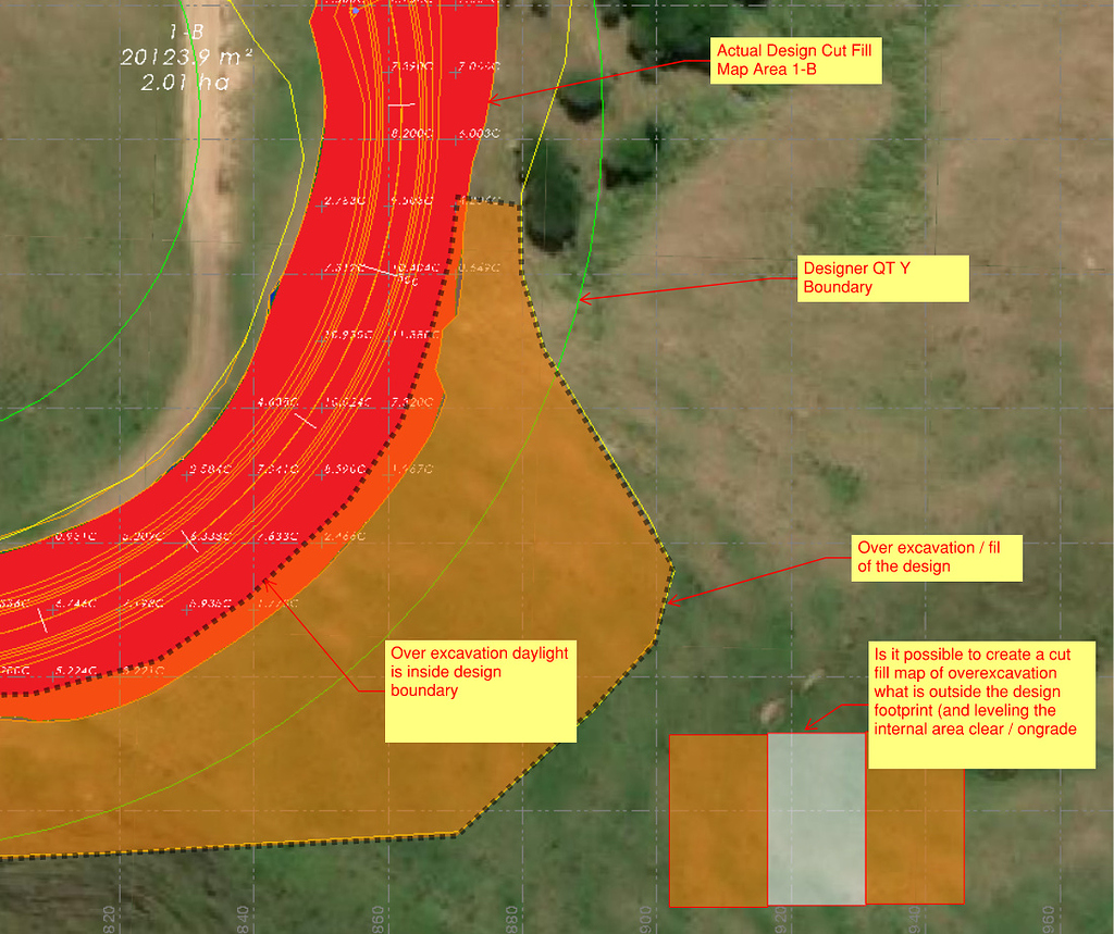 Cut Fill Map / Over Excavation outside the design footprint ...