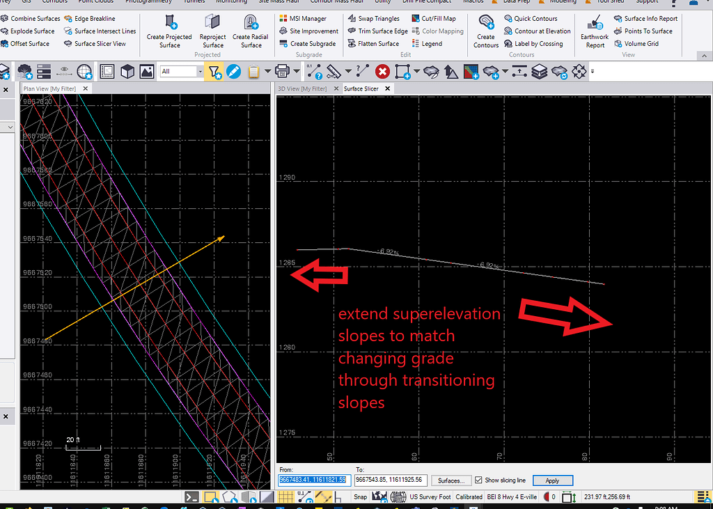 How to extend/offset superelevation transitioning slope - User Q & A ...
